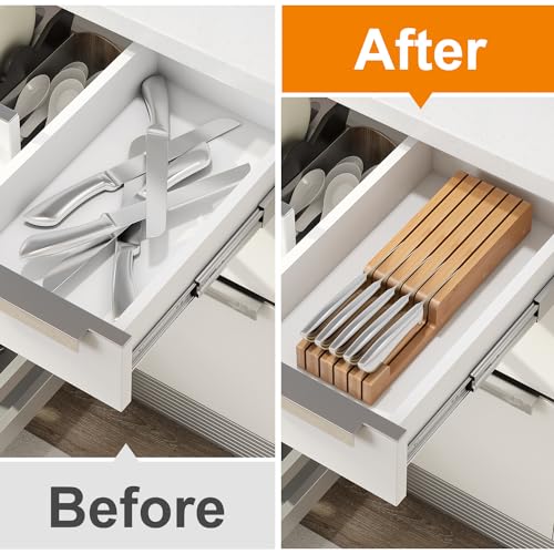 Snapklik.com : In-Drawer Knife Organizer Bamboo Knife Block, Drawer ...