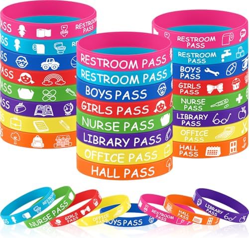 Amazon.com: Misdary 24 Pcs Hall Pass Rubber Bracelets School Passes ...
