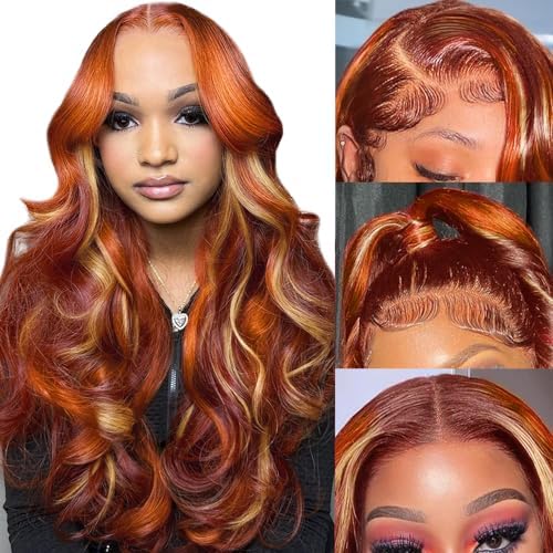 Amazon.com : FTQZKEY Burgundy Ginger Blonde Highlight Wig Human Hair ...