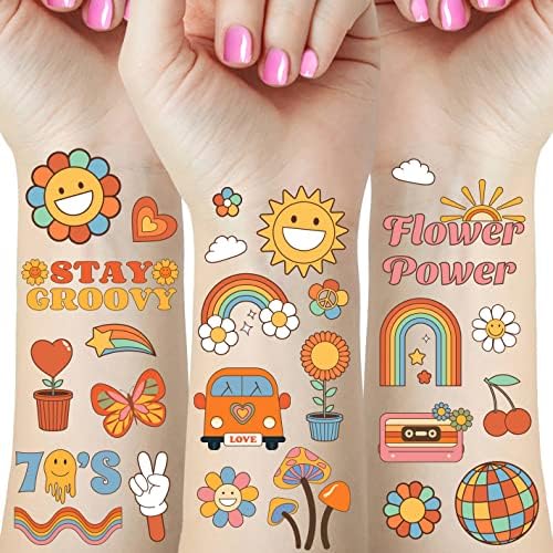 Amazon.com : Hohamn Groovy 70’s Temporary Tattoos for Kids, 10 Sheets ...