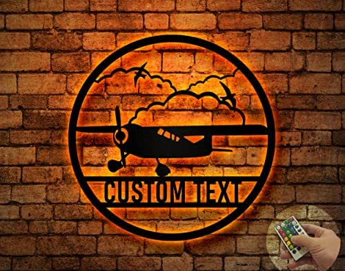 Amazon.com: Personalized Airplane Metal Wall Art With LED Lights ...