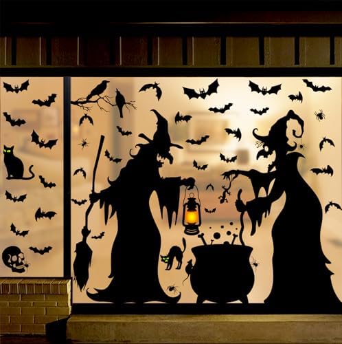 Halloween Decorations Window Clings Decor - Large Witches with Cauldron ...
