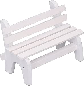 Amazon.com: Mini Garden Bench Decor White Wood 1:12 Scale Model ...
