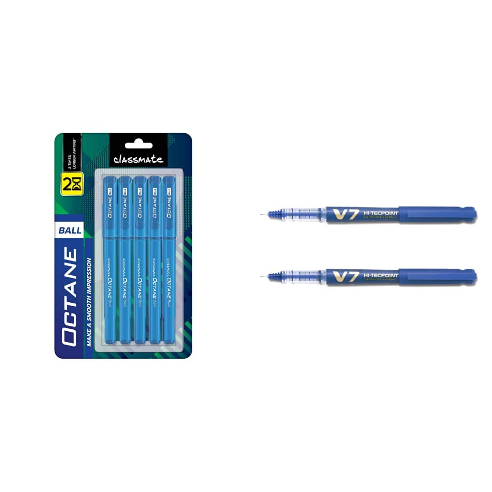 Classmate Octane Ball Pen (Blue)- Pack Of 5 & Pilot V7 Hi-Tecpoint ...