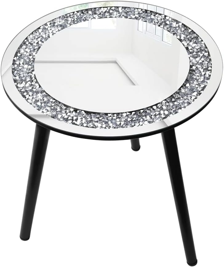 Amazon.com: Crystal Crush Diamond Silver Mirrored End Table for Living ...