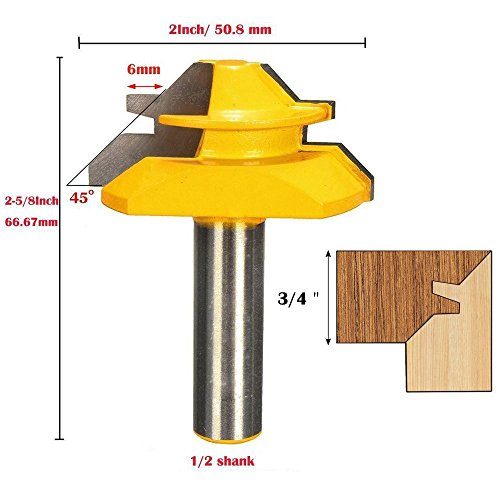 Gasea 1/2 Shank Lock Miter 45 Degree Joint Router Bit Woodworking ...