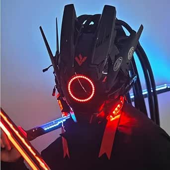 Amazon.com: Cosplay Helmet Anime Mask Round LED Lights Techwear Punk ...