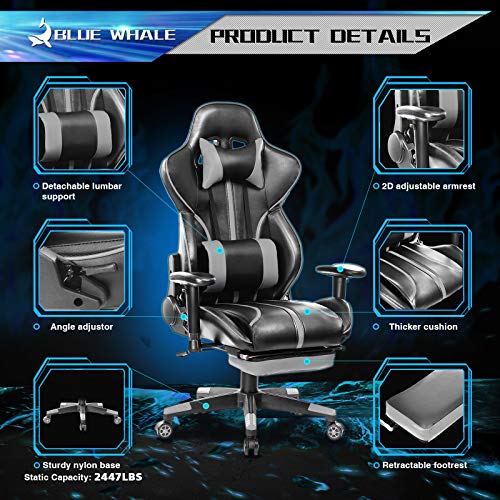 Blue Whale Gaming Chair PC Computer Game Chair with Footrest Racing ...