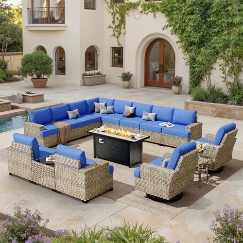 Amazon.com: HOOOWOOO Sectional Patio Furniture Set with Fire Pit Table ...