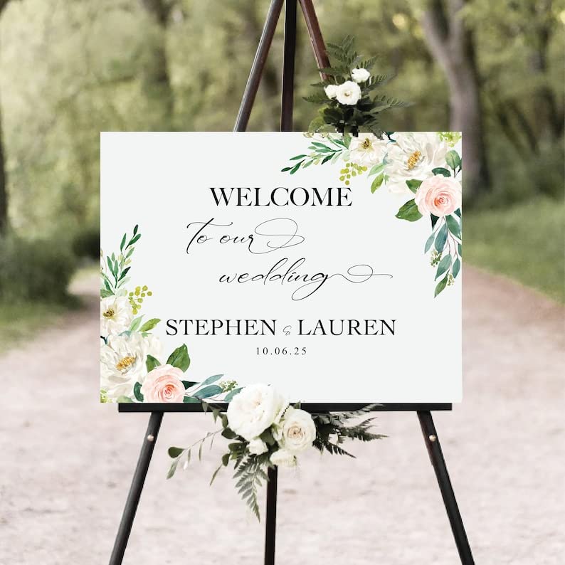 Amazon.com: Wedding Welcome Sign, Flower Bouquet Wedding Welcome Sign ...