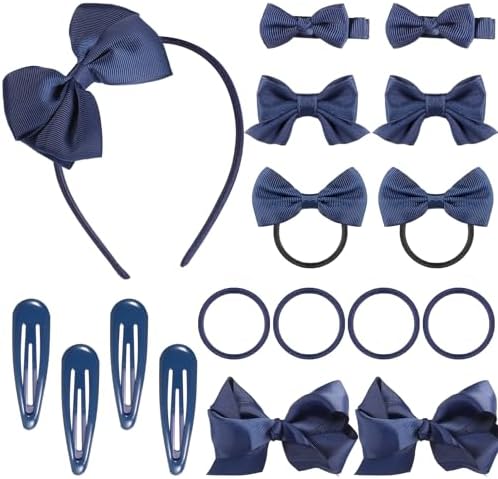 Amazon.com : 17 Pcs Hair Accessories Set - Navy Grosgrain Ribbon Bows ...