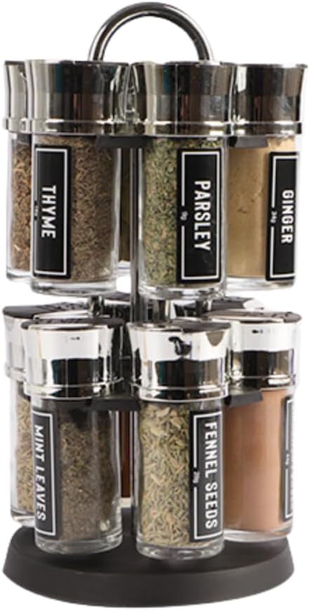 FabFinds Rotating Spice Rack Organiser with 12 Pre-Filled Glass Spice ...