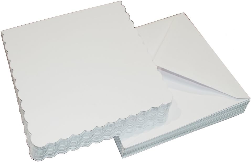 Craft UK 1076 7 x 7 inch Scalloped Card and Envelope pack of 25 - White ...