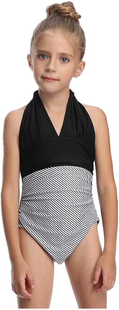 Girls Striped Print Swimsuit Splicing Swimwear Sleeveless Kids Swimsuit girls-striped-print-swimsuit-splicing-swimwear-sleeveless-kids-swimsuit