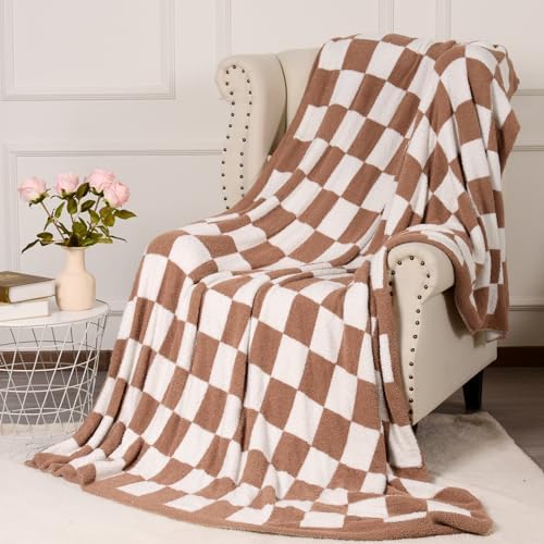 Amazon.com: PHF Soft Checkered Twin Blanket, Knitted Check Reversible ...