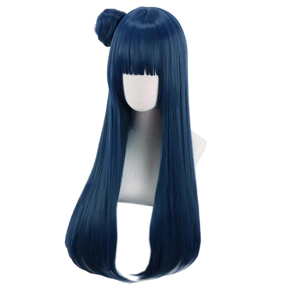 Amazon.com : osseoca Tsushima Yoshiko Cosply Wig Dark Blue 80cm 31inch ...
