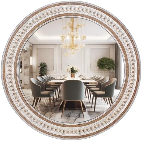 Amazon.com: 30" Round Wall Mirror, Farmhouse Wooden Frame Circle ...
