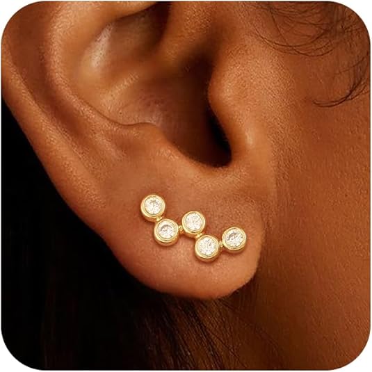 Amazon.com: Picuzzy Gold Plated Stud Earrings for Women, 14K Gold ...