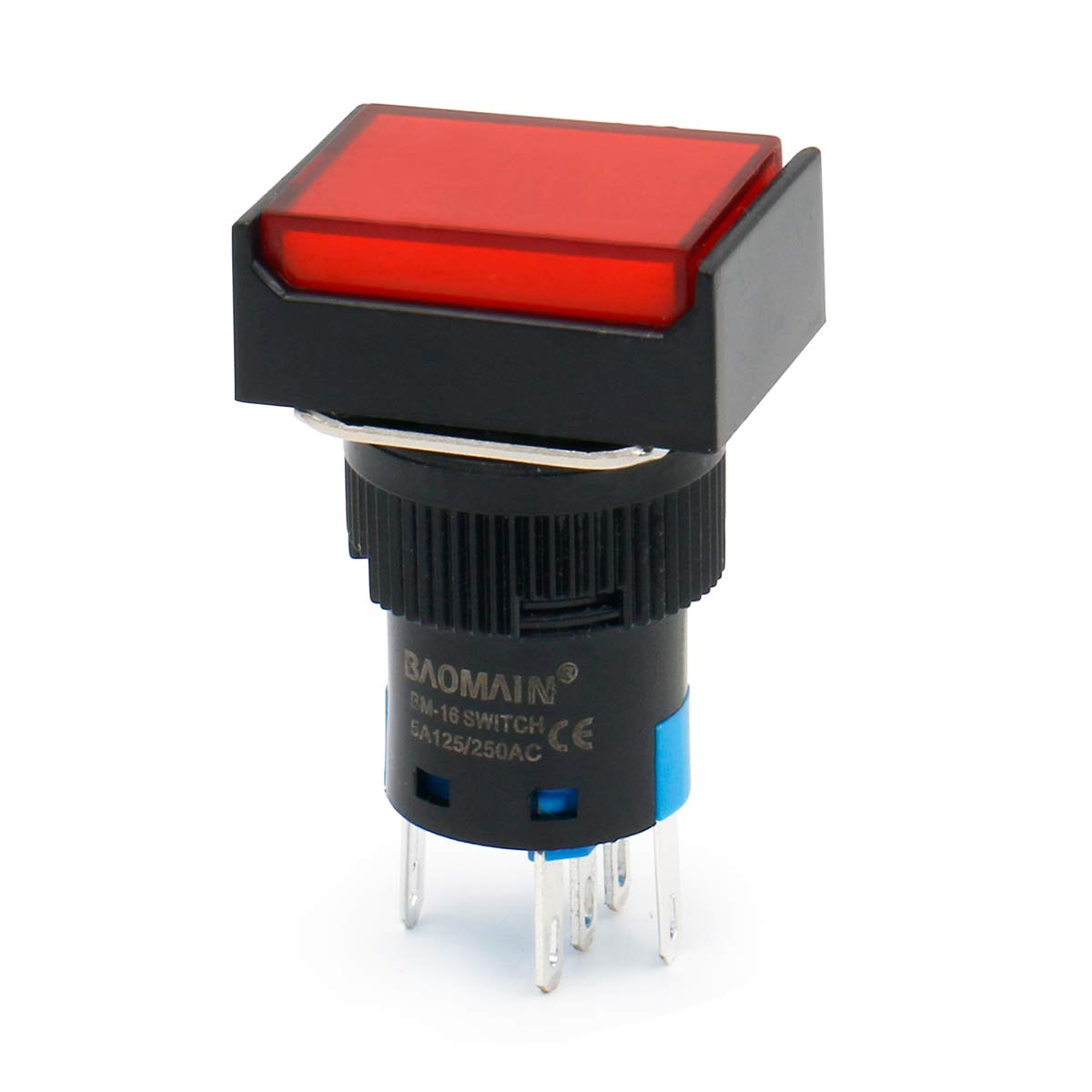 Baomain 5/8" 16mm Push Button Switch Momentary Rectangular Cap LED Lamp ...