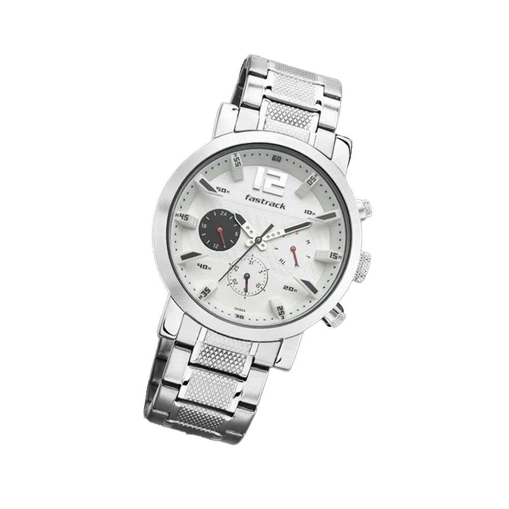 Fastrack Fastfit Analog White Dial Silver Band Men's Stainless Steel ...