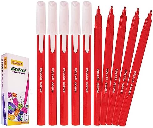 Single Colour Fibre Felt Tip Pens, Fine Tip, RED, Pack of 10, VAI-ECO ...