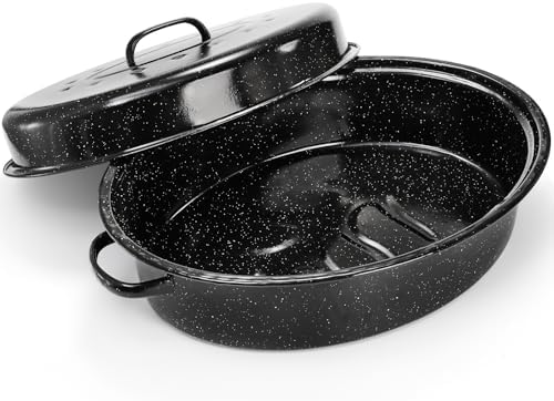 Amazon.com: Webake Enameled Roasting Pan with Lid, Covered Roaster Pan ...