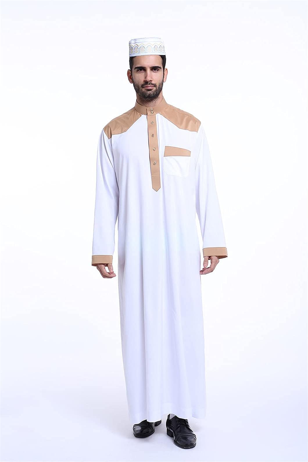 Buy Muslim Mens Saudi Thobe Thawb Abaya Long Sleeve Robe Arabic Dishdasha Islamic Clothing Judah ...