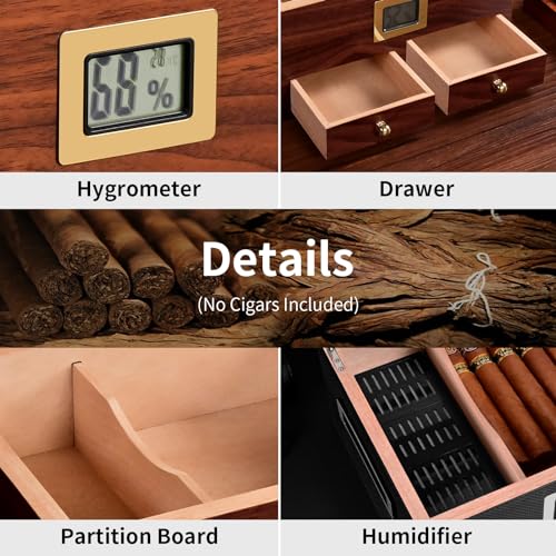 CIGARLOONG Cigar Humidor Cedar Wood Cigar Storage Box,Holds 35-50 ...