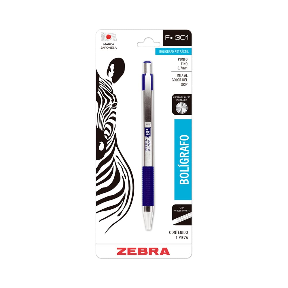 Zebra Bolígrafo Retráctil De Acero Inoxidable F-301 Punto Fino (0.7 mm ...