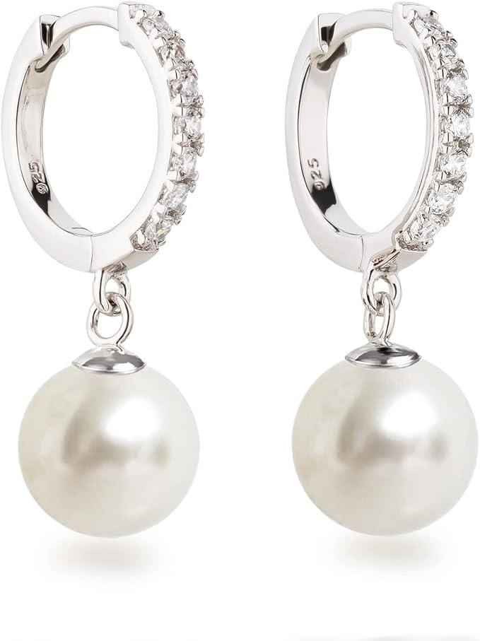 ANNTHOR Aretes Perlas Mujer, Aretes De Perlas Totalmente De Plata ...