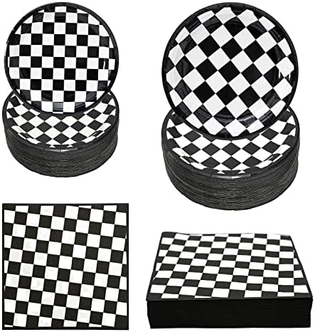 Amazon.com: 100Pcs Black and White Checkered Race Car Party Supplies ...