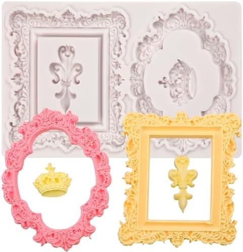 Amazon.com: ICOCONG Baroque Mirror Frame Silicone Mold European Vintage Crown Fondant Molds for ...