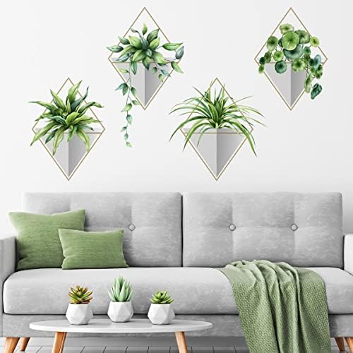 Amazon.com: Pobologon 3D Green Potted Plants Wall Stickers 4 Pcs ...