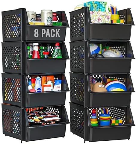 Amazon.com: Wenqik 6 Pack Plastic Stackable Storage Bins for Organizing ...