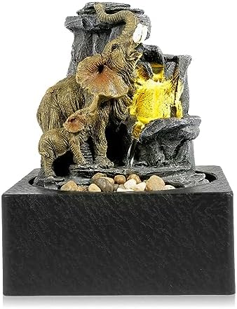 BEAMNOVA Tabletop Fountain,3 Tiered Elephant & Baby Elephant Indoor ...