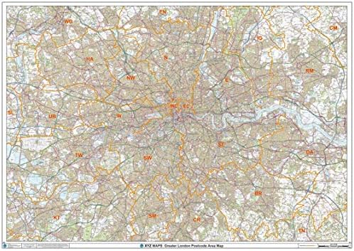 Greater London Authority Boroughs with Postcode Districts Wall Map - 47 ...
