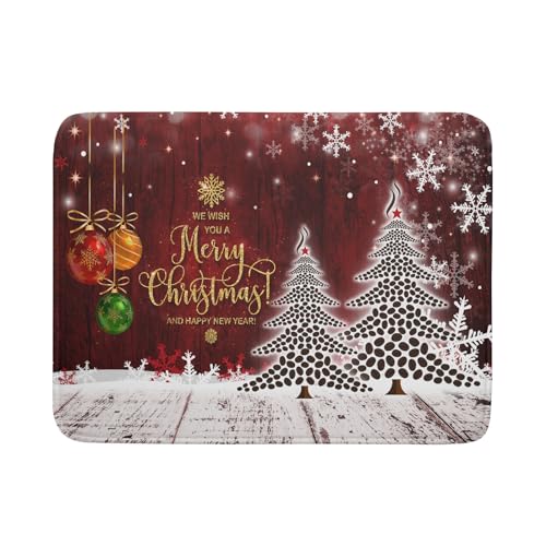 Red Merry Christmas Dish Drying Mat for Kitchen Counter Xmas Tree ...