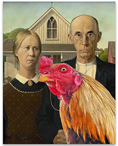 Amazon.com: American Gothic - Funny Rooster Poster and Parody Art Print ...