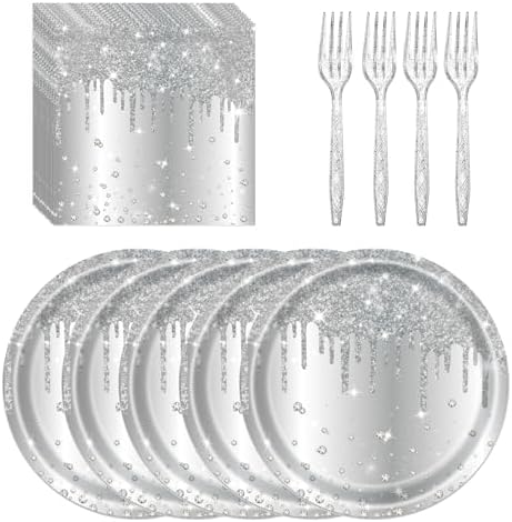 Amazon.com: 72 Pcs Silver Glitter Paper Plates 7in Disposable Paper ...