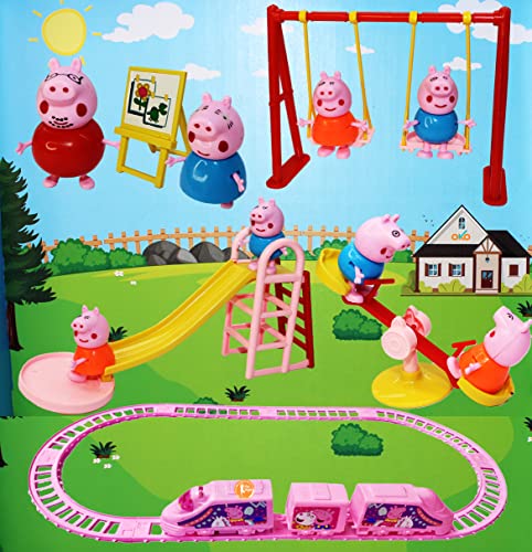 Peppa Pig Playground Set with Peppa Pig Family Figurines,Slide,Swing ...