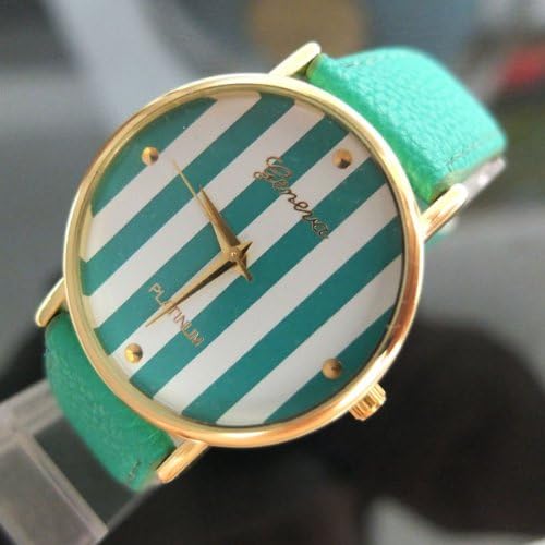 Amazon.com: Gift-HK Hot New Geneva Brand Stripes Big Dial Leather Band ...
