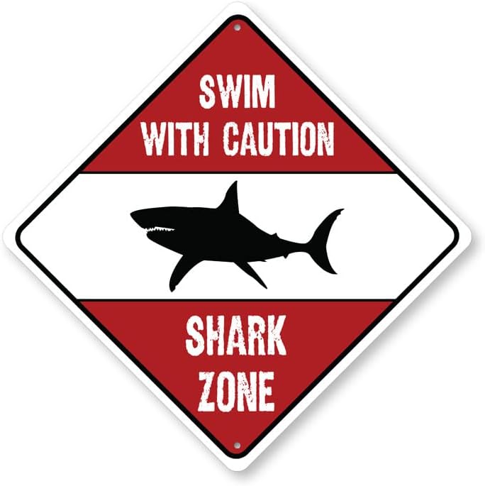 Amazon.com: Swim Caution Shark Zone Diamond Sign - 12 x 12 : Home & Kitchen