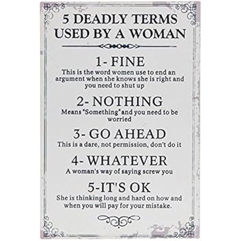 Womans Deadly Words Hanging Plaque - 5 Deadly Terms Used By A Woman ...
