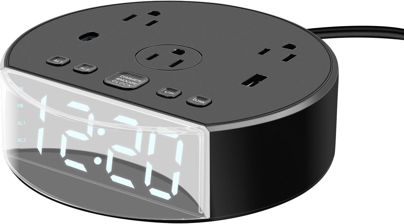 Amazon.com: SHARP Digital Alarm Clock with 2X Power Outlets with Surge ...