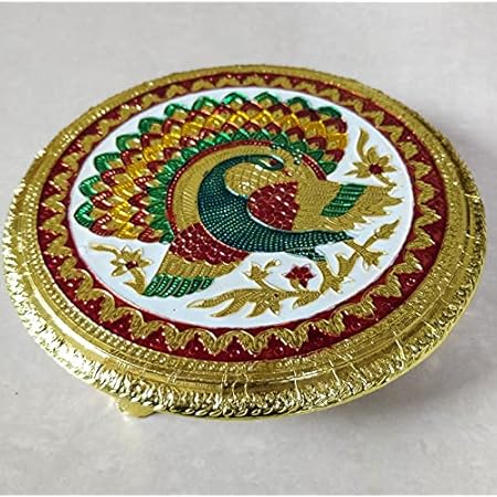 B UNIQ Meenakari Peacock Design Wooden Pooja Chowki | Bajot with Wood ...
