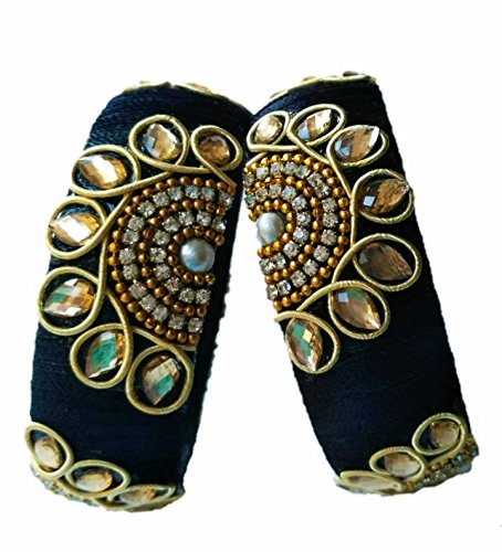 black Silk Thread Bangles by Manali Creations... size 2.10 : Amazon.in ...