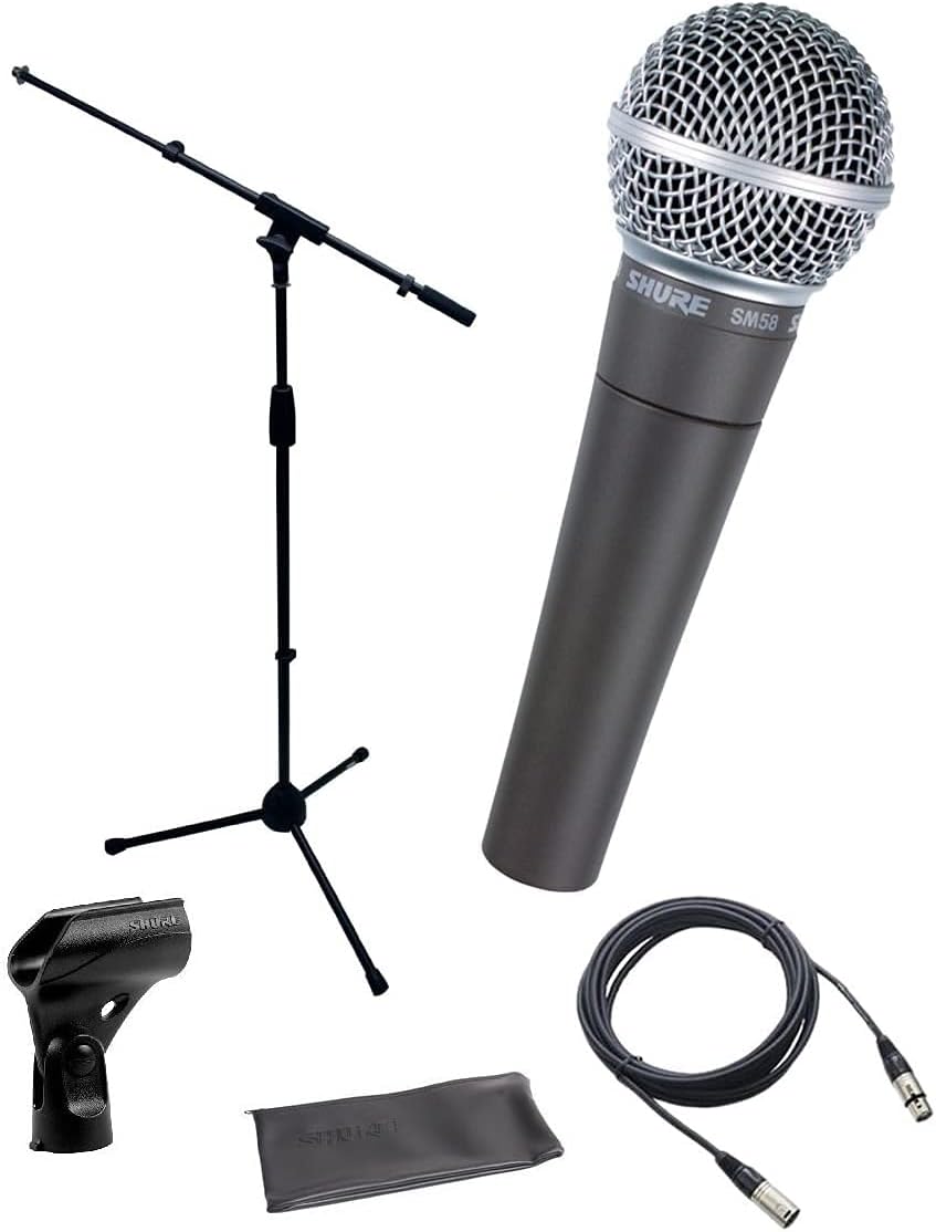 Shure SM58-LC Dynamic Vocal Microphone with Stand and XLR to XLR Cable ...