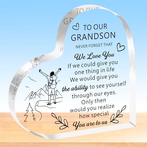 JMIMO Grandson Gifts Grandson Heart Shaped Acrylic Plaque Grandson ...