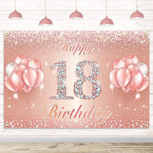 Amazon.com: Happy 18th Birthday Banner Backdrop - 18 Birthday Party ...