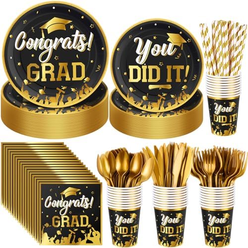 Amazon.com: Singhoow 400 Pcs 2025 Graduation Party Supplies Set Black ...